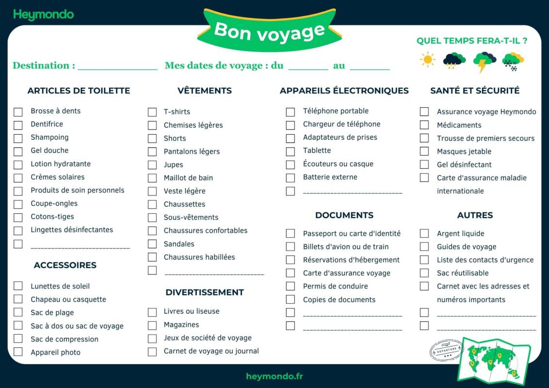 Check-list pour préparer sa valise | Heymondo